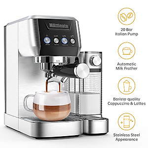 MAttinata Espresso Machine 20 Bar, Espresso Maker with Milk Frother, Cappuccino Machine for Home with 2.0 Long Life Automatic Milk Tank, Coffee Maker Present, Stainless Steel-Mattino Ultra