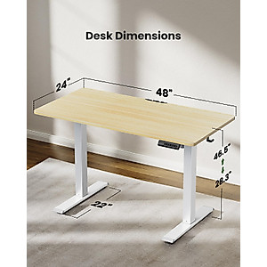 Marsail Electric Standing Desk, 48 * 24 Inch Standing Desk Adjustable Height, Stand up Desk for Home Office Furniture Computer Desk 4 Memory Presets with Headphone Hook
