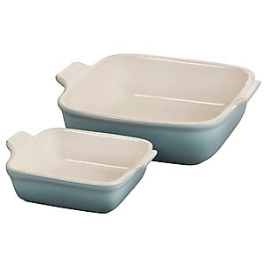 Le Creuset Stoneware Heritage Set of 2 Square Dishes , Small - 18 oz. & Medium - 2 qt., Sea Salt
