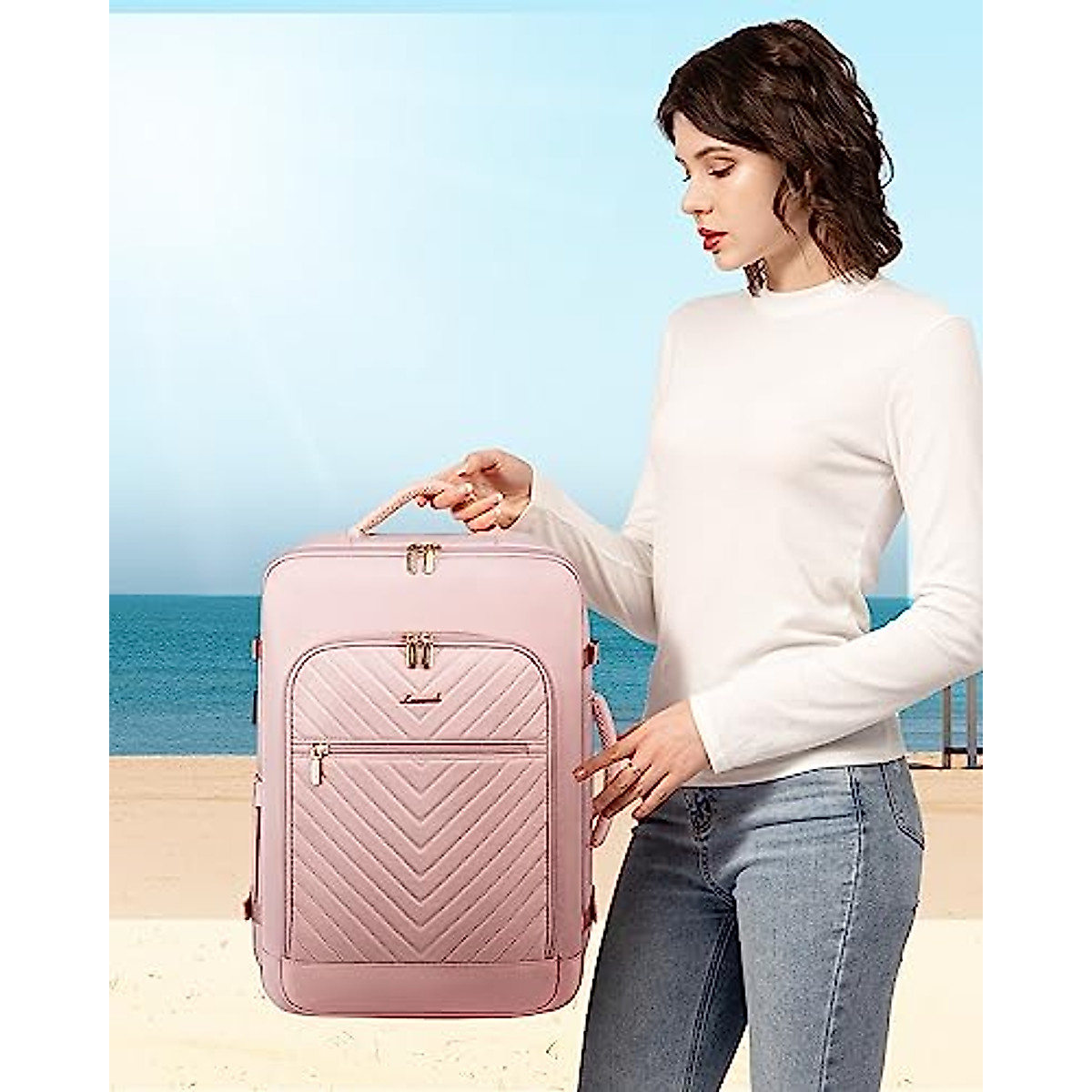 LOVEVOOK Large Laptop Backpack Women,Expandable 30-40L Travel Backpack,Carry On Backpack Flight Approved with Toiletry Bag,Waterproof Backpack Fit 17.3 Inch with USB Charging Port Shoes Compartment