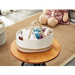 DECOMOMO Diaper Caddy, Baby Diaper Caddy Basket, Diaper Organizer for Changing Table Girl Boy Gift (Spiral Beige & White, Large)