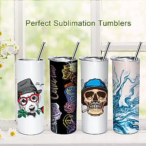 AGH 20 oz Sublimation Tumblers Glow In The Dark, 4PCS Luminous Skinny Straight Tumbler Blank, Glow From White To Green, Blue, Orange, Red, With Stainless Straw and Lid for Coffee Mug Thermos