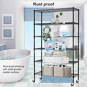 6 Tier Wire Shelving Unit Rack NSF Heavy Duty Height Adjustable Storage Shelf Metal Shelving with Wheels/Feet Levelers Garage Rack Kitchen Rack Office Rack Commercial Shelving - Black - 18x48x82