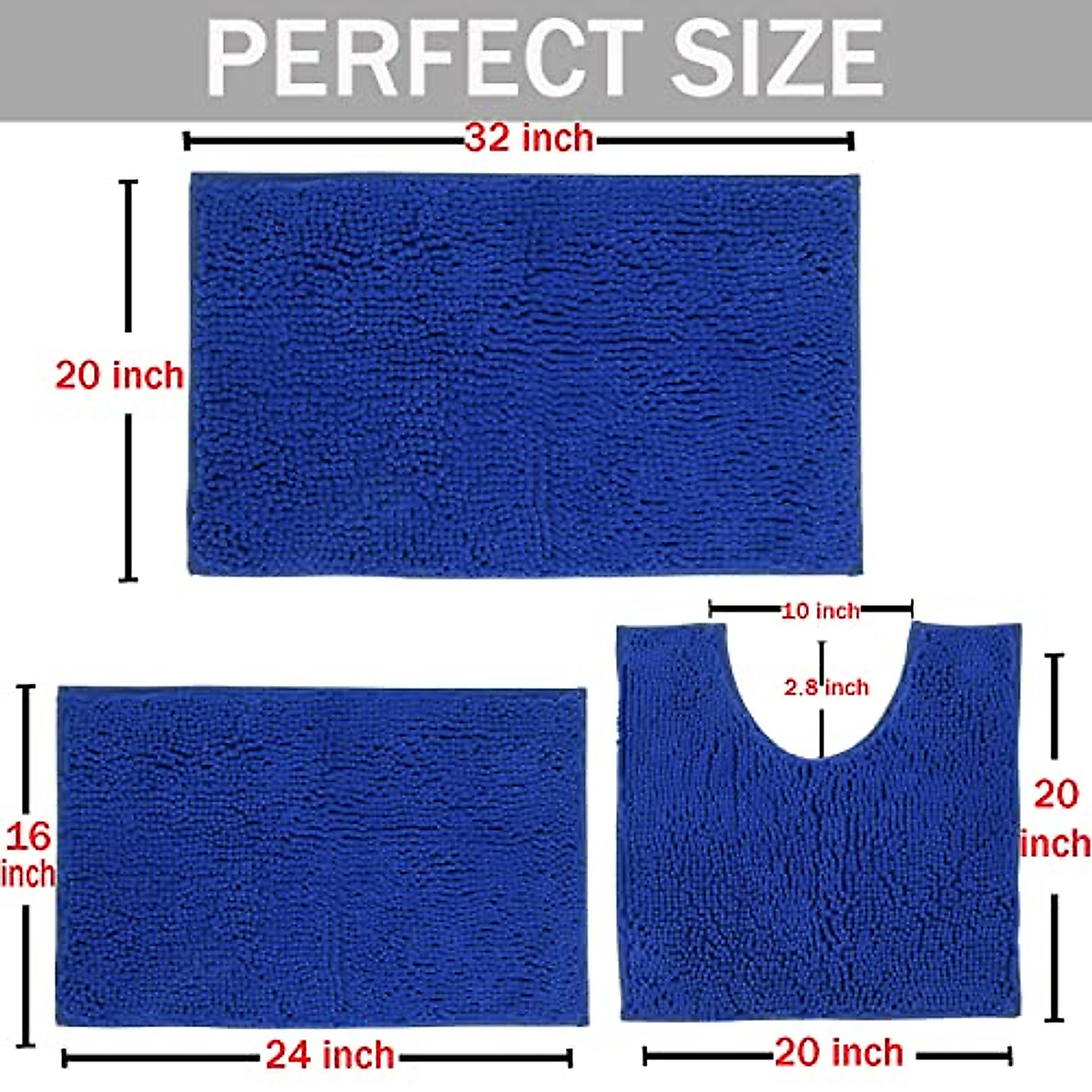 RUN HELIX Bathroom Rugs Sets 3 Piece,Bath Rugs for Bathroom, Bath Mats, Bathroom Sets,Extra Soft and Absorbent Shaggy Rugs, Bath Mat Set for Tub, Shower, and Bathroom,Royal Blue