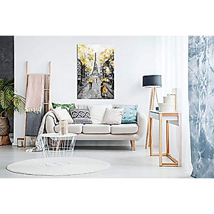 Panther Print, Canvas Wall Art, Yellow Black, Grey & White Paris, Beautiful Living Room and Bedroom Decor Framed Art, Picture Prints for Walls, Famous Place Design, (30x20)