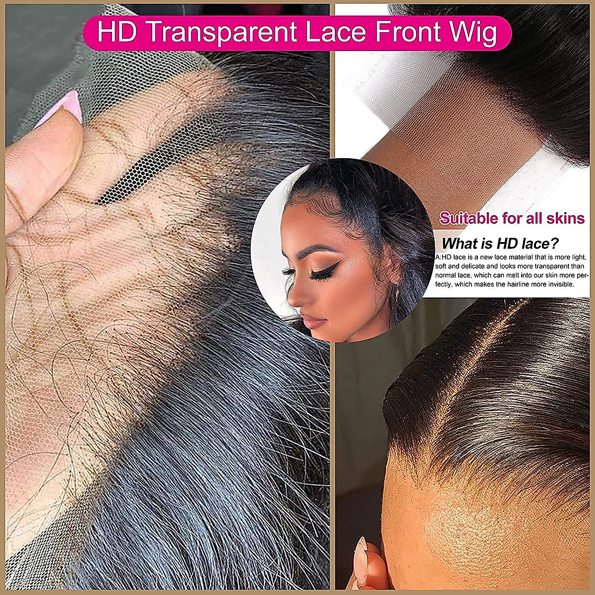 Straight Lace Front Wigs Human Hair 180 Density 13X4 HD Transparent Lace Frontal Wigs Straight Human Hair Wigs With Baby Hair Hairline Brazilian Virgin Human Hair Glueless Wig For Women (24 Inch)