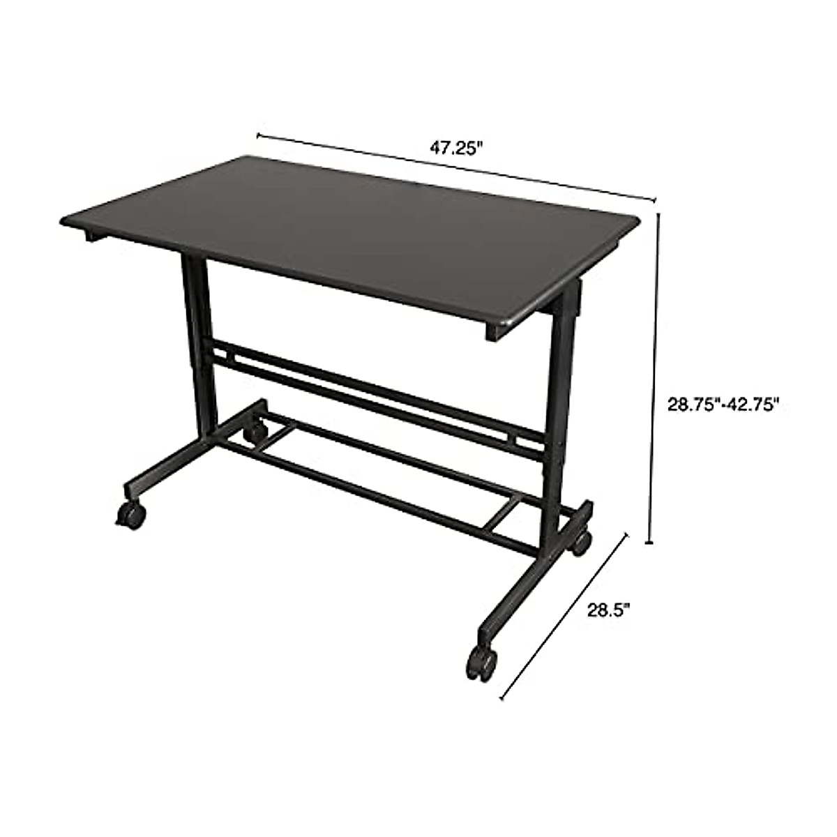Stand Up Desk Store Rolling Adjustable Height Standing Desk Computer Workstation (Black, 48" Wide)