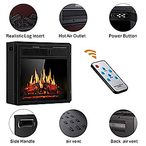 R.W.FLAME Electric 20'' Fireplace Wooden Surround Firebox Free Standing, Adjustable Led Flame, Remote Control 750-1500W(20''X18'')