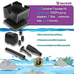 Beckett Corporation CGFK60 Submersible Pump and Container Kit Ideal for Mini Fountains, Water Gardens, and Bird Baths, Black
