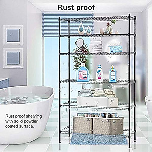 NSF 6 Tier Wire Shelving Unit Wire Shelves, Heavy Duty Height Adjustable Storage Wire Shelf Shelving Rack with Feet Leveler Garage Rack Kitchen Rack Office Rack Commercial Shelving Black 42x16x72