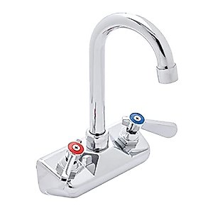 Kitchen Sink No Lead Faucet - DuraSteel 4" Center Wall Mounted Commercial Kitchen Sink Faucet with 3-1/2" Gooseneck Spout - NSF Certified - Dual Lever Handles - Brass Constructed & Chrome Polished