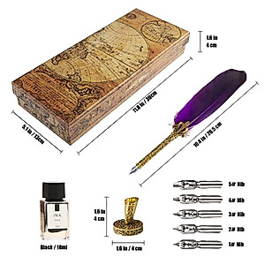 theFiu Quill Pen and Ink Set, Upgraded Fountain Pen for Writing, Calligraphy Set for Beginners, Handcrafted Feather Pen with a Stationery Set, Purple
