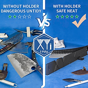 XYJ Japanese Chef Knife With Knife Guards Protector,Sharpener Rod,Carving Brisket Knives,Camping Butcher Kitchen Knives,Curved Full Tang (14.5 Inch)