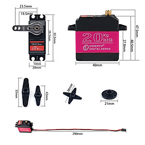 RCmall 4PCS 20KG DS3218 Waterproof Digital Servo with 25T Servo Arm, High Torque Full Metal Gear DS Servo for 1/8 1/10 1/12 DIY RC Toys Model TRX 4 RC Crawler Boat Truck (Control Angel 270°)