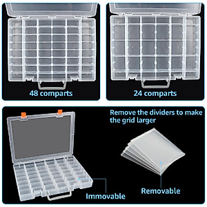 FWEEK 2 Pack Large 48 Girds Plastic Organizer Box with Adjustable Dividers, Clear Storage Organizer Case Jewelry Storage Bead Container Rock Collection Boxes for Screw, Craft, Arts,Tackle