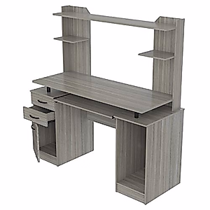 Inval Computer Work Center with Hutch, Smoke Oak