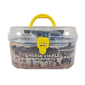 DINOBROS Horse Stable Playset Toys for Boys and Girls Ages 3 and Up Includes 8 Horses and Accessories 17 Piece Horse Stall Farm Set with Portable Case