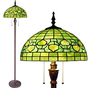 ZJART Tiffany Floor Lamp Green Stained Glass Apple Style Reading Lamp W16H70 Inch Tall Antique Standing Pole Light Bronze Finsh, Bright Lighting Decor Home Corner Living Room Bedroom Office