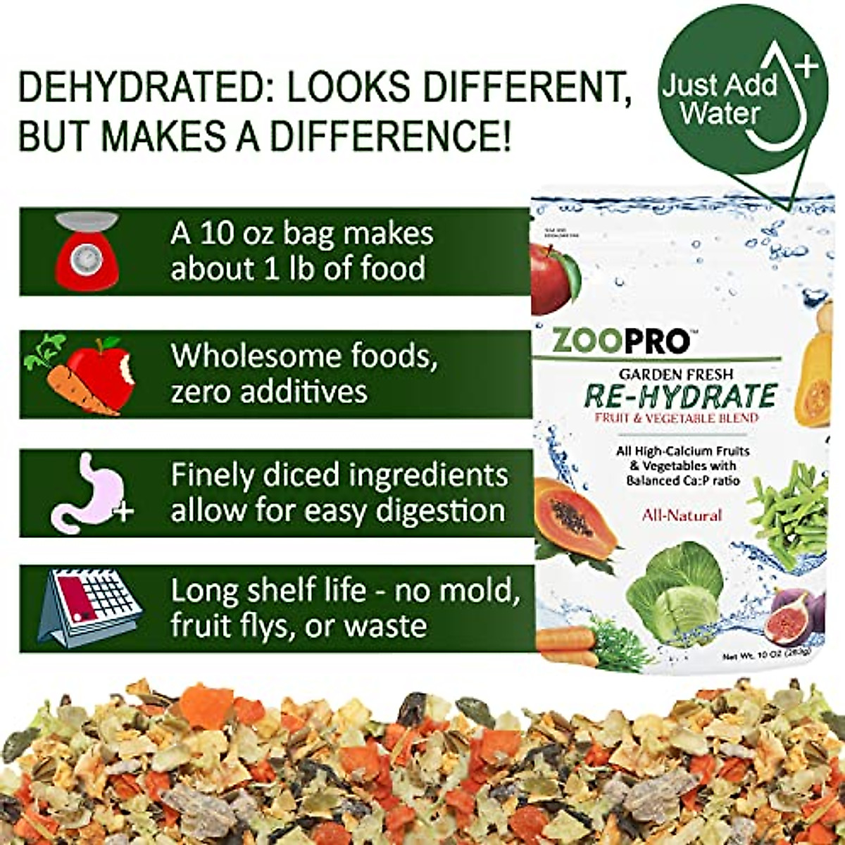 Exotic Nutrition Garden Fresh Re-Hydrate - High Calcium Dried Fruit & Vegetable Mix - for Sugar Gliders, Marmosets, Parrots, Conures, Iguanas, Turtles, Lizards, Bearded Dragons, & Other Small Pets