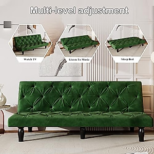 Livavege Convertible Futon Sofa Bed, 66" Velvet Upholstered Sleeper Couch Daybed with Adjustable Backrest for Studio, Apartment, Office, Small Space, Compact Living Room, 66 INCH, Green