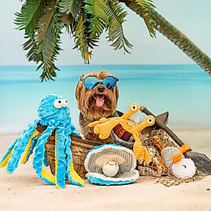 Nocciola 4 PCS Crinkle Squeaky Dog Toys | Blue Octopus Dog Toy | Ocean Theme Stuffed Dog Toys, Interactive Rope Dog Toys for Small, Medium & Large Dogs, Durable Dog Toys for Aggressive Chewers