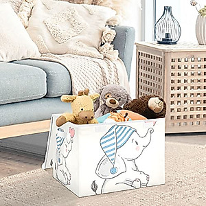 RunningBear Baby Elephant Large Storage Bins with Lid Collapsible Storage Bin Closet Organizers Cloth Baskets Containers for Clothes Towels Magazine