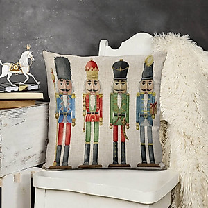 Christmas Nutcracker Soldiers Throw Pillow Covers 18×18 Pillowcases Set of 2 Winter Holidays Linen Decorative Square Pillow Case Cushion Covers Standard Size for Sofa Couch Outdoor Bed Pillow Protect