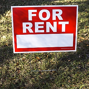 Large for Rent Sign Kit with Tall Stands - Yard Sign Bundle for Rental Property - Include (1x) 24" x 18" Yard Sign with (2X) Directional Left or Right Arrow + (3X) 24" Tall Wire Stakes