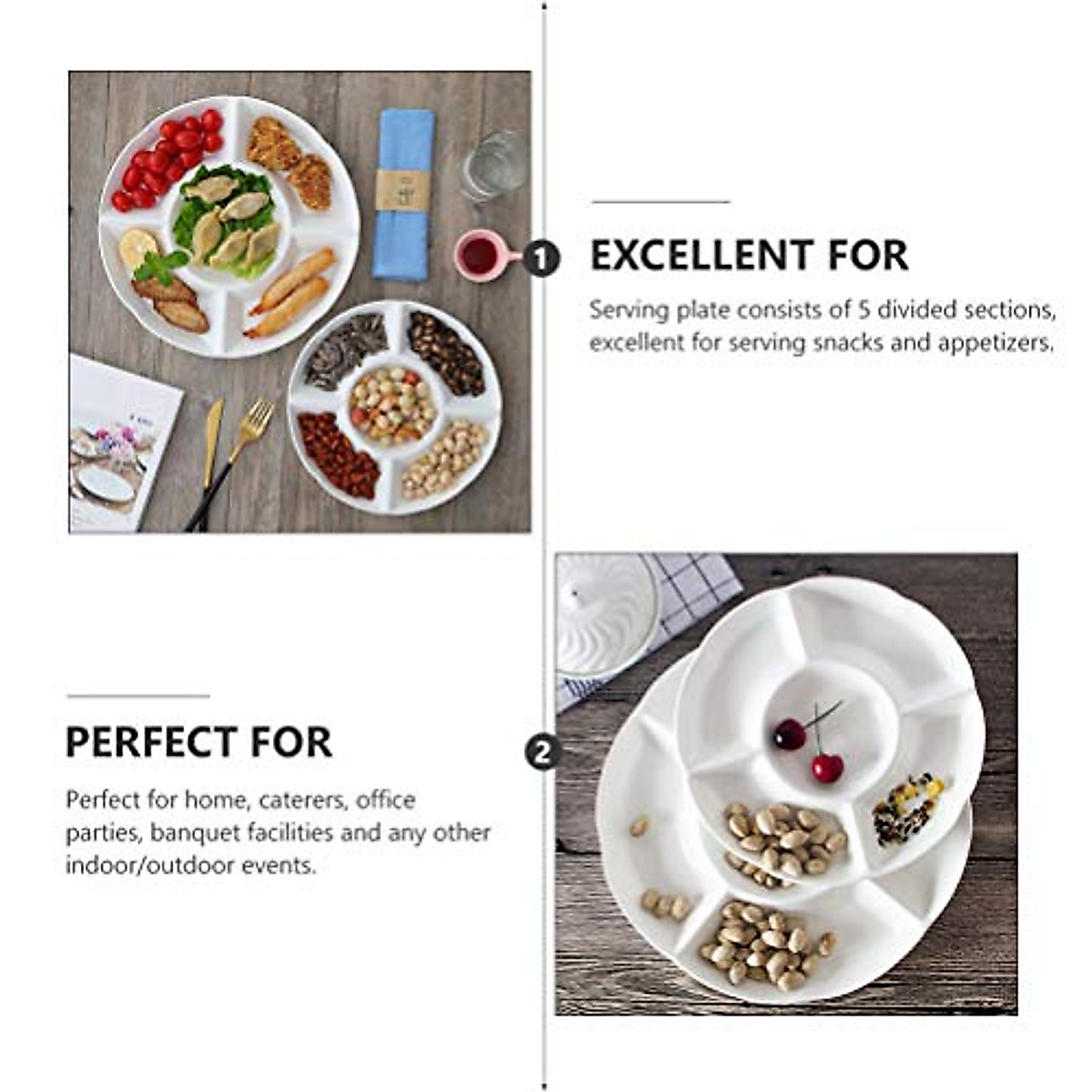 Hemoton Serving Dishes Platter Chip Dip Serving Tray Divided Serving Platter Relish Tray Appetizer Plate Melamine Tableware for Veggies Candy Fruit Snack Chip Desert Bowl Serving Bowls