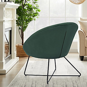 FurniutreR Mid-Century Living Room Velvet Chiar Single Sofa Comfy Upholstered Lounge Arm Leisure Accent Chair, Dark Green