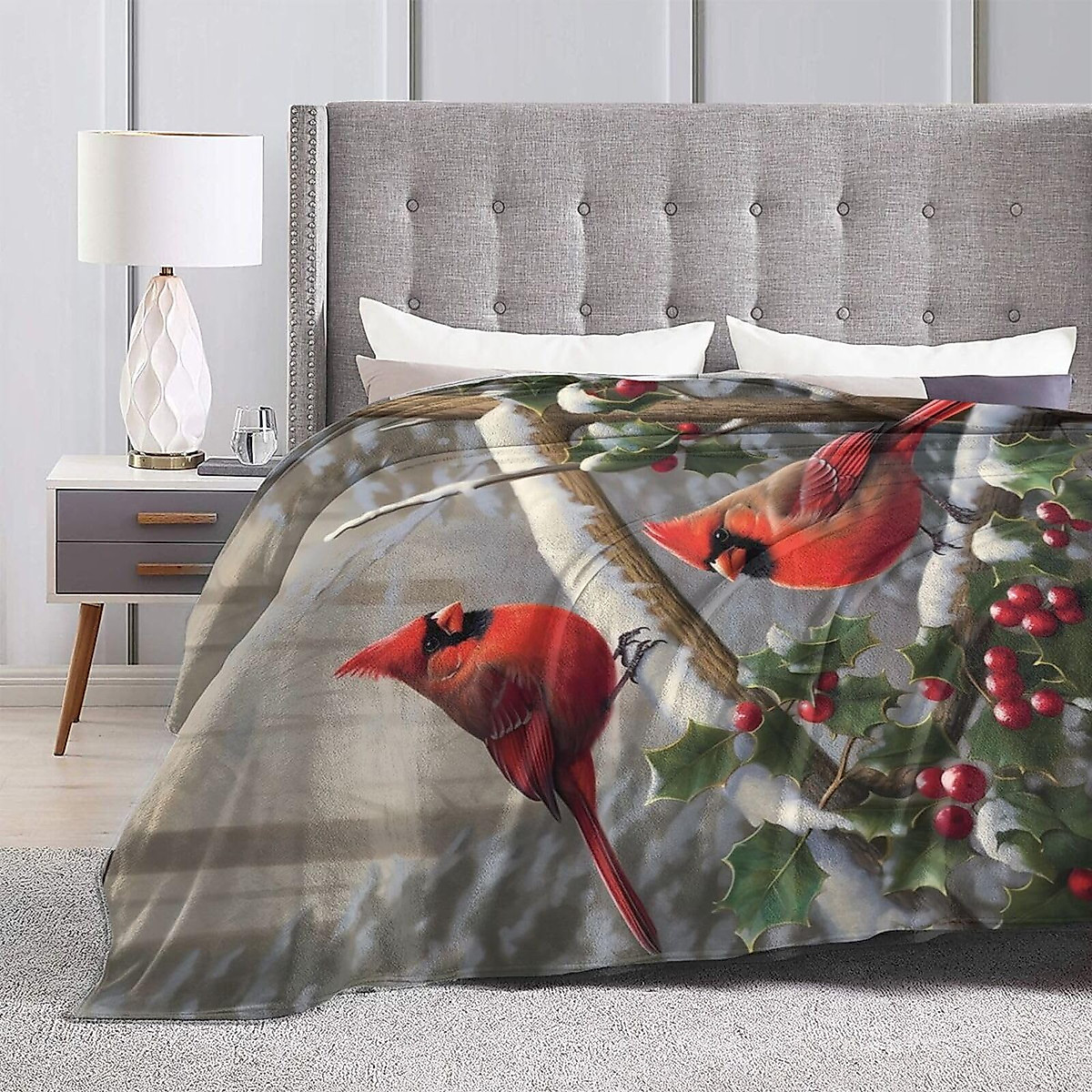 Red Birds Ultra-Soft Fleece Throw Blankets, Christmas Blanket for Bed Couch Sofa, All Seasons Home Camper Travel 60"x50"