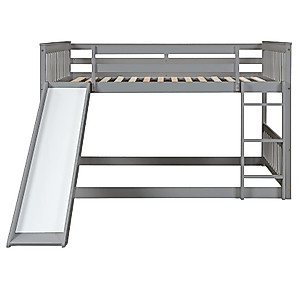 Bellemave Full Over Full Low Bunk Bed with Slide Wood Floor Bunk Beds with Ladder for Kids Boys Girls Teens, Gray
