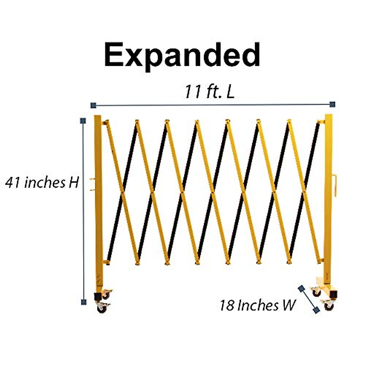 Trafford Industrial Expandable Metal Barricade, 11 Feet, Yellow and Black, Mobile Safety Barrier Gate, Retractable Traffic Fence