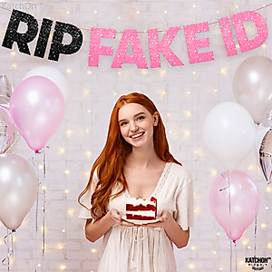 KatchOn, Black and Pink RIP Fake ID Banner - Glitter, 10 Feet, No DIY | 21st Birthday Banner, 21st Birthday Decorations for Her | 21st Birthday Sign, Happy 21 birthday decorations | Finally 21 Banner