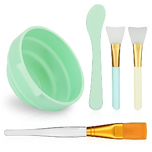 Plazuria Face Mask Mixing Bowl Set, 5 in 1 DIY Facemask Mixing Tool Kit with Facial Mask Bowl Stick Spatula Silicone Face Mask Brush & Premium Soft Face Brushes