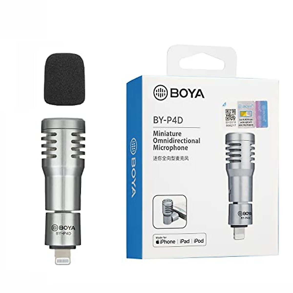 BOYA BY-P4D iPhone Microphone iOS Mini Phone Mic with Lightning Port for iPhone/iPad/iPod Foldable External Microphone with Wind Foam for YouTube,Vlogging,Live Stream,Video Record