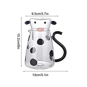Firlar Bedside Water Carafe and Glass Set, 550ml Cow Shape Water Pitcher Glass Carafe with Cup, Glass Water Bottle Juice Mouthwash Bottle Water Carafe with Glass Cup for Nightstand Bedroom Kitchen