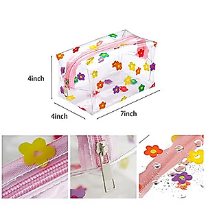 Juszok Clear Pencil Case Cute Pencil Pouch Kawaii Pen Case Organizer PVC Flower Large Capacity Portable Makeup Bag for Teen Girls Students Adults Kids Back to School Supplies