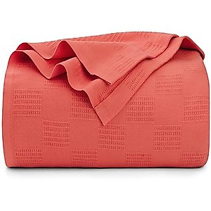 Utopia Bedding Coral 100% Cotton Blanket [Queen Size - 90x90 Inch] 350GSM Lightweight, Soft and Breathable Thermal Blanket for All Seasons