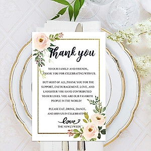 Antgiftshop 50 Floral Wedding Thank You Place Setting Cards, Wedding Favors for Guests, Thank You Table Sign, Menu Place Setting Card Notes, Placement Thank You Note Favors For Family & Guests