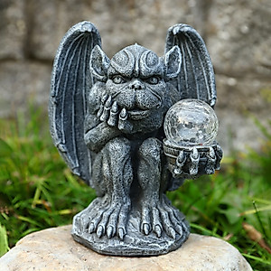 MIBUNG Large Gargoyle Statue Holding Magic Orb with Solar Lights Outdoor Decor, Gargoyle Monster Dragon Garden Guardian Gothic Creep Scary Sculpture, Patio Yard Lawn Decoration, Valentine's Day Gift