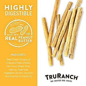 TRURANCH 5" Collagen Sticks, Peanut Butter - 15 Pack
