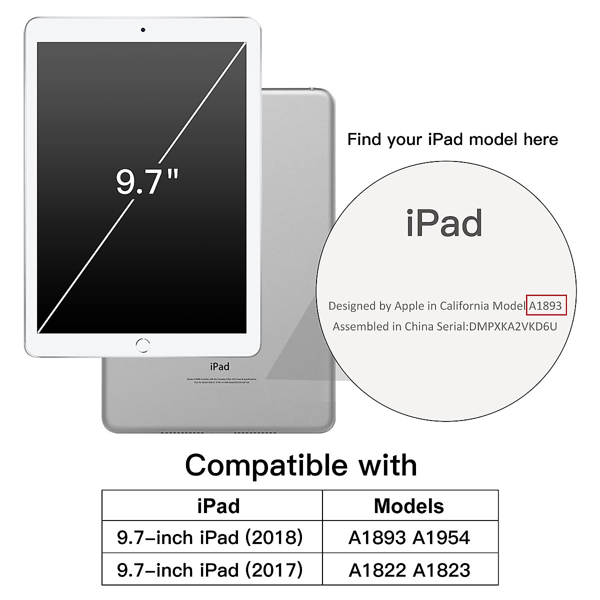 JETech Case for iPad 9.7-Inch (6th/5th Generation, 2018/2017 Model) with Built-in Screen Protector, Protective Shockproof Rugged Tablet Cover, 360° Rotating Hand Strap Stand (Black)