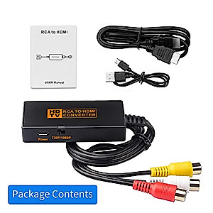 RCA to HDMI Converter, AV to HDMI, Composite CVBS to HDMI Adapter Support 1080P Supporting PAL/NTSC for TV/PC/ PS3/ STB/Xbox VHS/VCR/Blue-Ray DVD Players