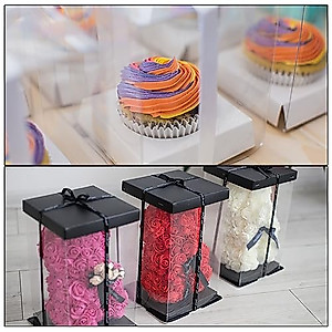 uxcell Clear Cake Box, 6Pcs 13"x7"x13" - Tall Cake Boxes with Ribbon for 12 Inch Cake Packing Carry - for Birthday Parties, Wedding (Black)