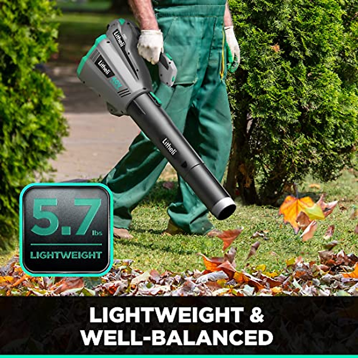 Litheli Cordless Leaf Blower 40V, Battery Leaf Blowers for Lawn Care, with Brushless Motor, Axial Blower for Blowing Leaf, Dust, Snow, Debris, with 2.5Ah Battery & Charger Included, Black