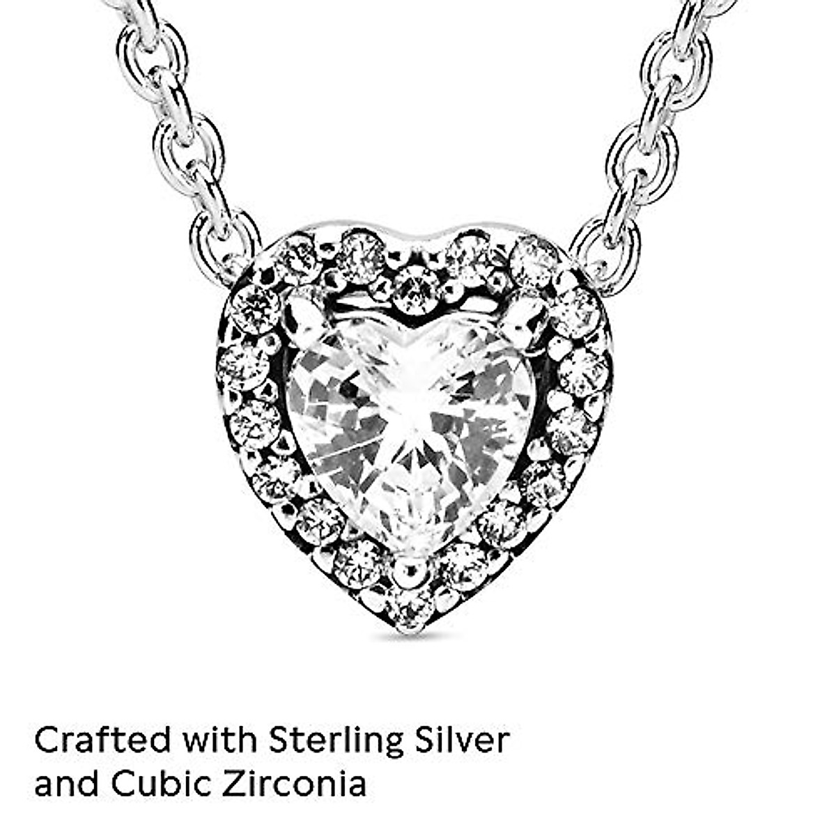 Pandora Jewelry Elevated Heart Cubic Zirconia Necklace in Sterling Silver, 17.7", No Box