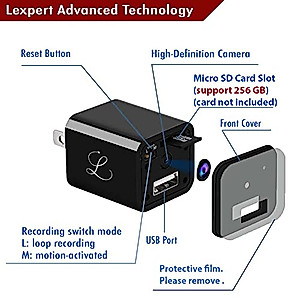 LEXPERT Spy Camera Charger - Hidden Camera - Premium Pack - HD 1080P - Best Mini Spy Camera - USB Charger Camera - Secret Camera - Nanny Cam - Small Cameras for Spying - Surveillance Camera Full HD