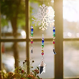 WEISIPU Crystals Ball Prisms Suncatchers - Hanging Ornament Crystals Big Snowflake Suncatchers with Clear Crystal Ball for Garden Decoration, Car Pendant, Christmas Decoration (Big Snowflake) …