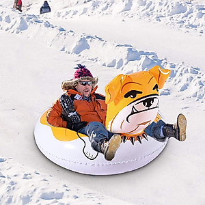 WateBom Snow Tube, Bulldog Design, 48 Inches Inflatable Snow Sled for Kids or Adults, Heavy Duty Snow Toys with Two Handles and Comfortable Backrest